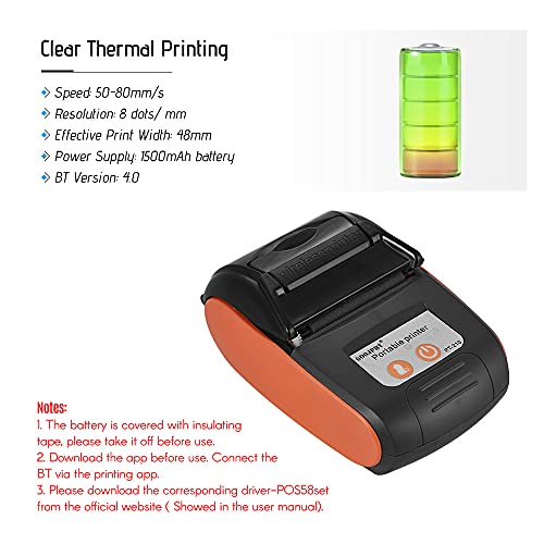 ERYUE Thermal Printer, PT-210 Portable Thermal Printer Handheld 58mm Receipt Printer for Retail Stores Restaurants Factories Logistics