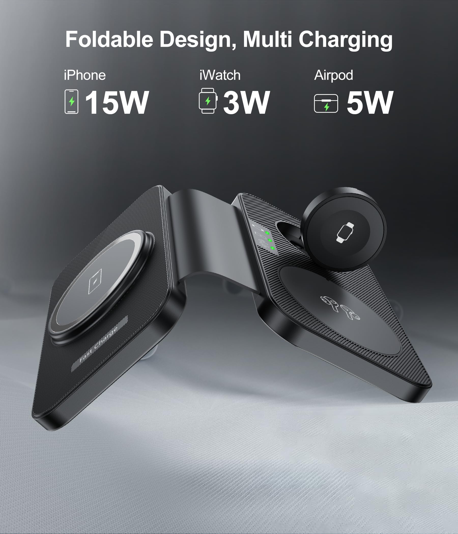 3 in 1 Charging Station for Multiple Devices Apple, XooFly Wireless Magnetic Travel Charger for Multiple Devices, Phone Charger Pad for iPhone 15 14 13 12 Pro Max Plus Mini, iWatch, Wireless Earbuds
