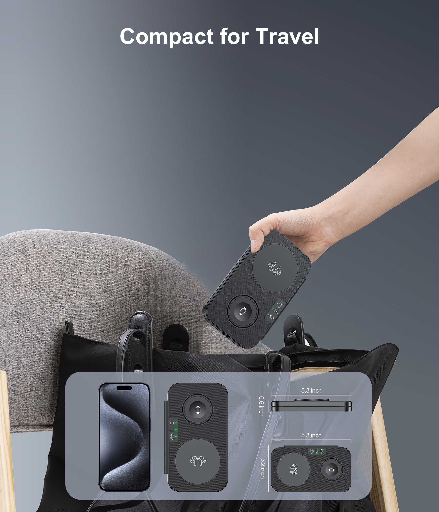 3 in 1 Charging Station for Multiple Devices Apple, XooFly Wireless Magnetic Travel Charger for Multiple Devices, Phone Charger Pad for iPhone 15 14 13 12 Pro Max Plus Mini, iWatch, Wireless Earbuds