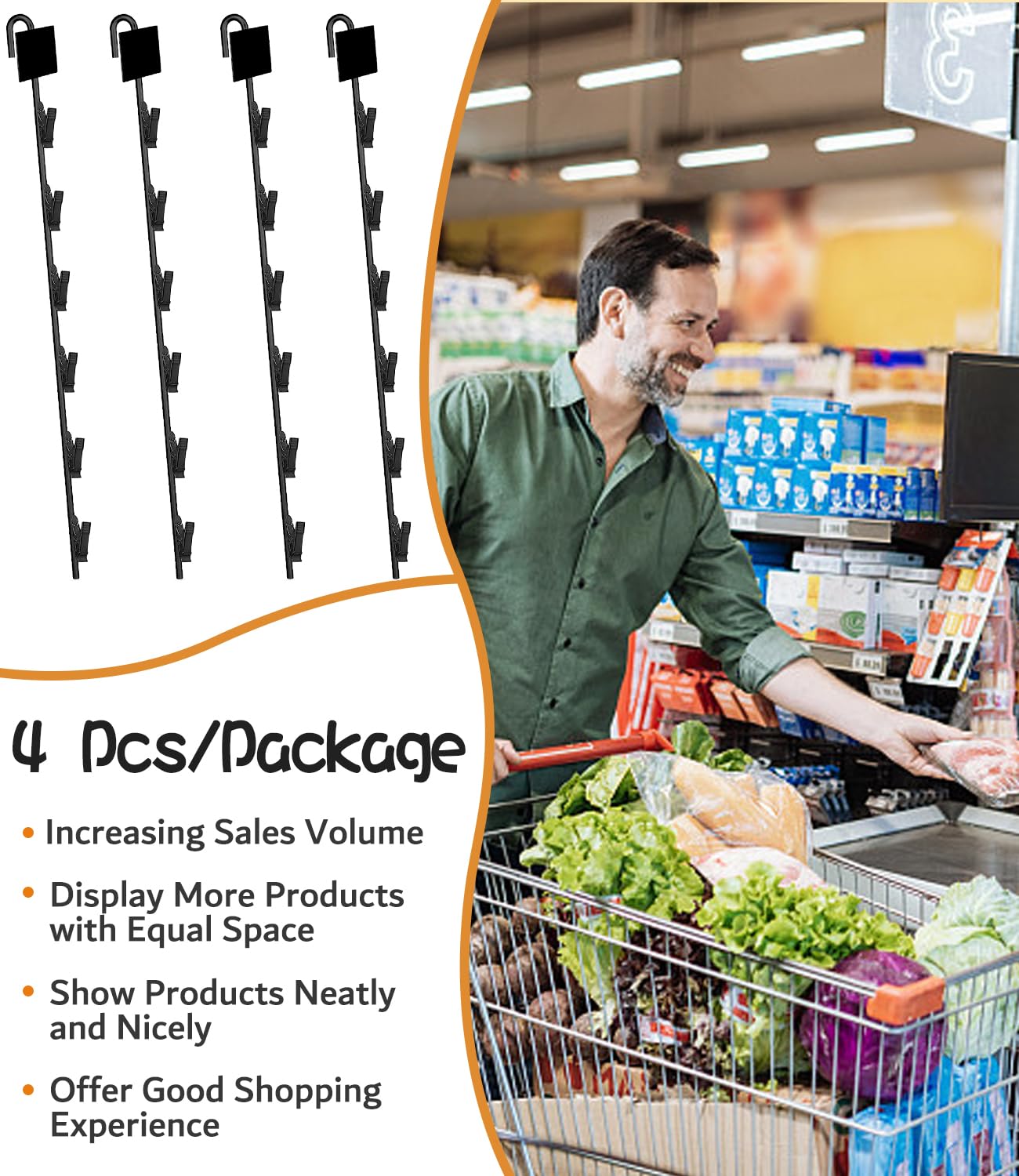 Strips Hooks Chip Rack Display Hanging 16.5 Inches with 6 Chip Black Greeting Card Hooks for Party Vendors Chip Bag Holder Snack Candy Portable Retail Organizer Storage Metal with Label Header 4 Pack