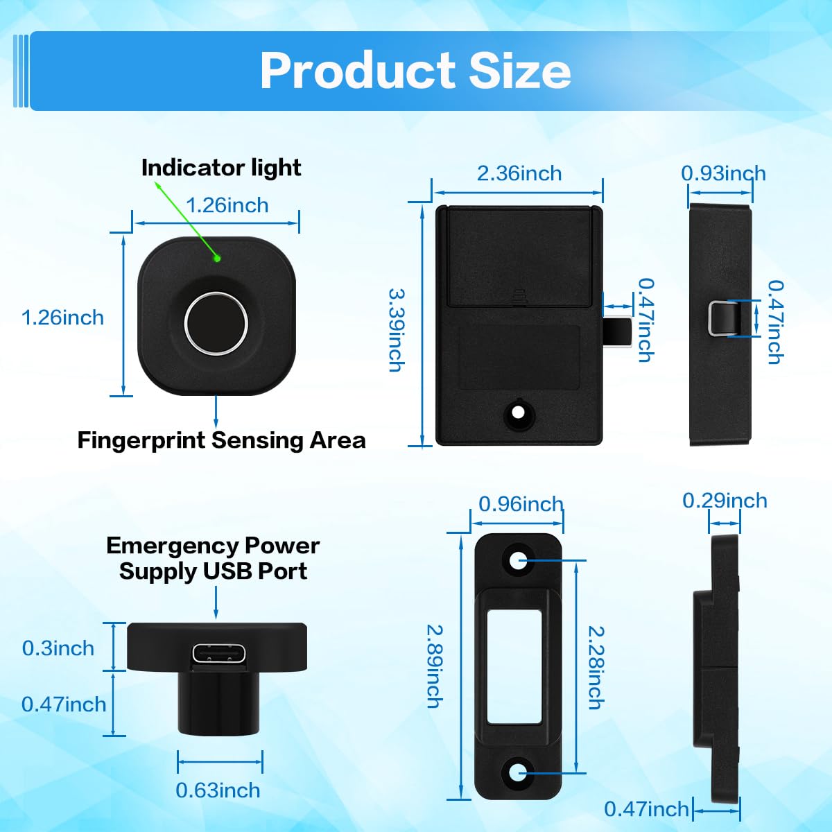 Fingerprint Lock for Cabinet,Smart Biometric Drawer Lock with USB Key,Keyless Hidden File Cabinet Wardrobe Lock, Finger Print Locks for Cabinet,Drawer,Wooden Furniture