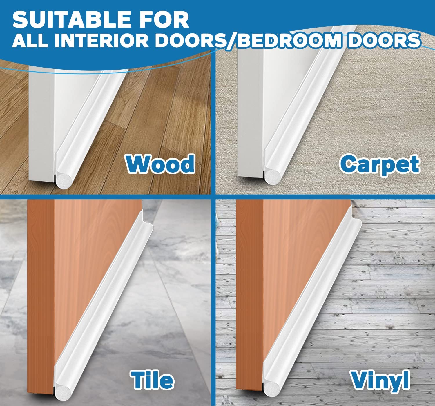 MAXTID Easy to Install 32 Inch Door Draft Stopper - White Foam and Polyester Door Seal