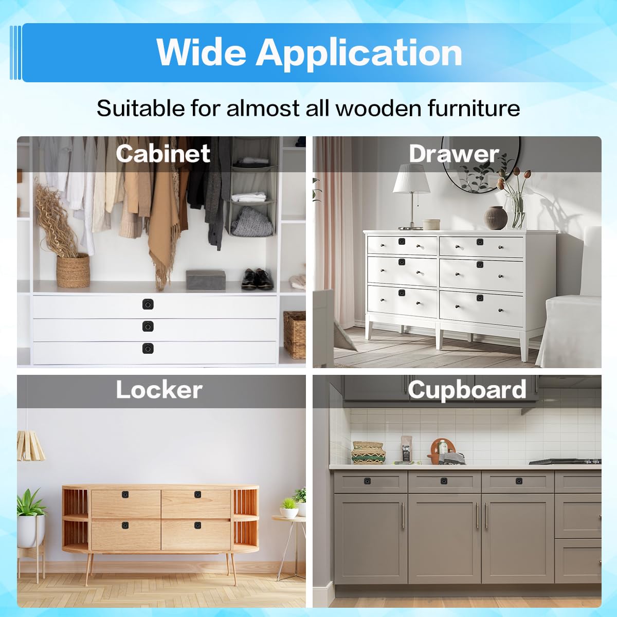 Fingerprint Lock for Cabinet,Smart Biometric Drawer Lock with USB Key,Keyless Hidden File Cabinet Wardrobe Lock, Finger Print Locks for Cabinet,Drawer,Wooden Furniture