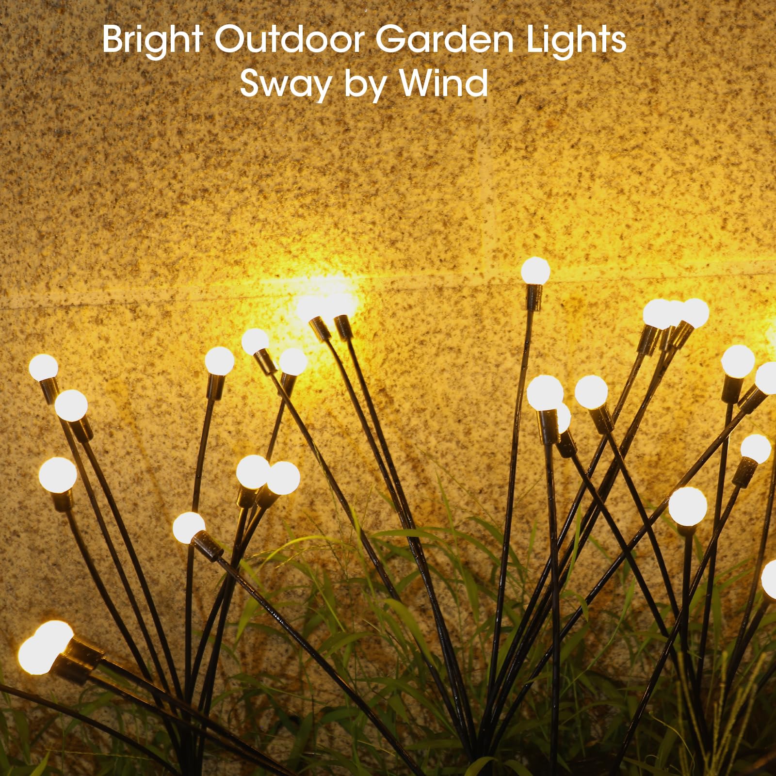 Qnoon Solar Firefly Lights for Outside Waterproof, Outdoor Solar Powered Garden Lights for Yard, Warm White Lights Sway by Wind for Backyard Yard, Fence, Garden Decor (White)