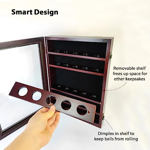 ASmileIndeep Golf Ball Display Case for 30 Golf Balls, Solid Wood Golf Ball Holder Wall Mount with HD Tempered Glass Door, Golf Ball Rack for Golf Enthusiasts