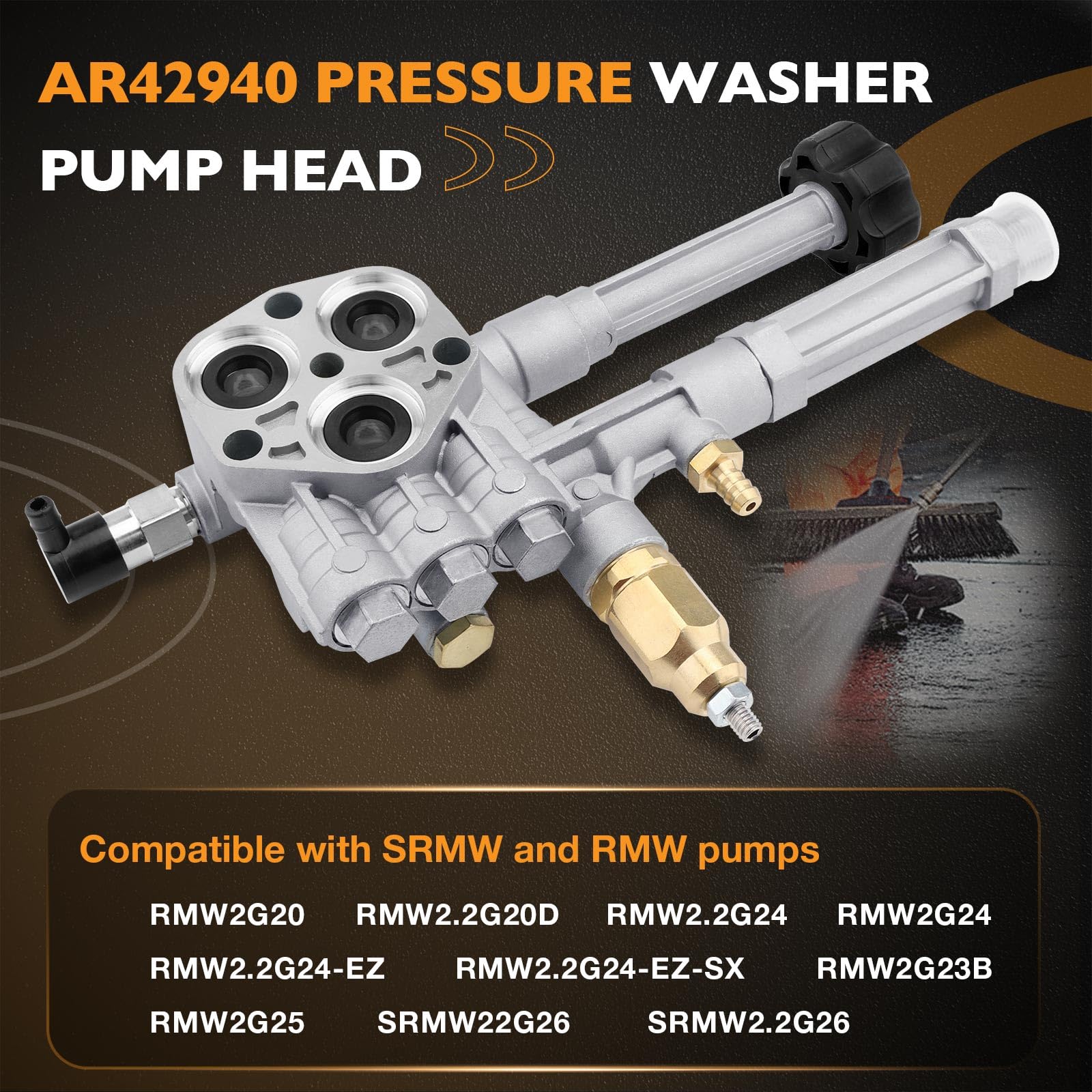 HQPASFY AR42940 Pressure Washer Pump Head Aluminum Compatible with SRMW RMW Series Pumps 2.2G24 2G20 2G24 2.2G26