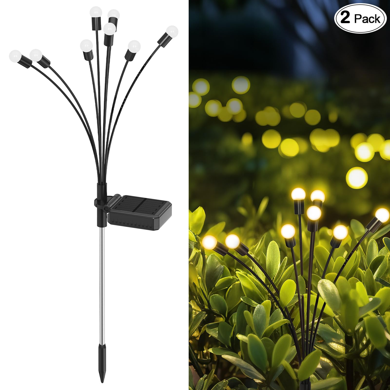Qnoon Solar Firefly Lights for Outside Waterproof, Outdoor Solar Powered Garden Lights for Yard, Warm White Lights Sway by Wind for Backyard Yard, Fence, Garden Decor (White)