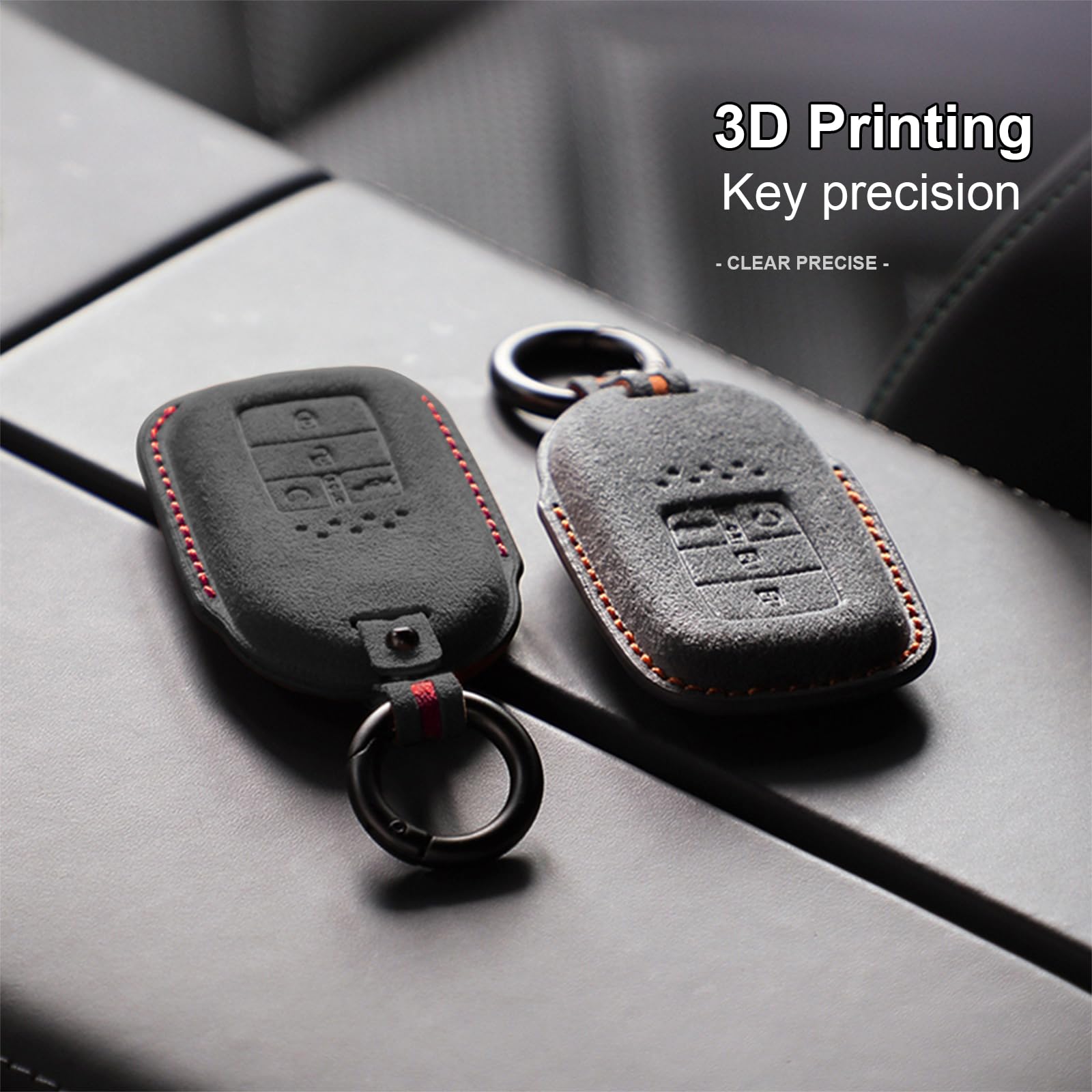 FDAIUN Car Key Bag Key Chain Holder For Honda Civic 11 Three-dimensional Key Fob Holder Auto Key Case Protector (Grey)
