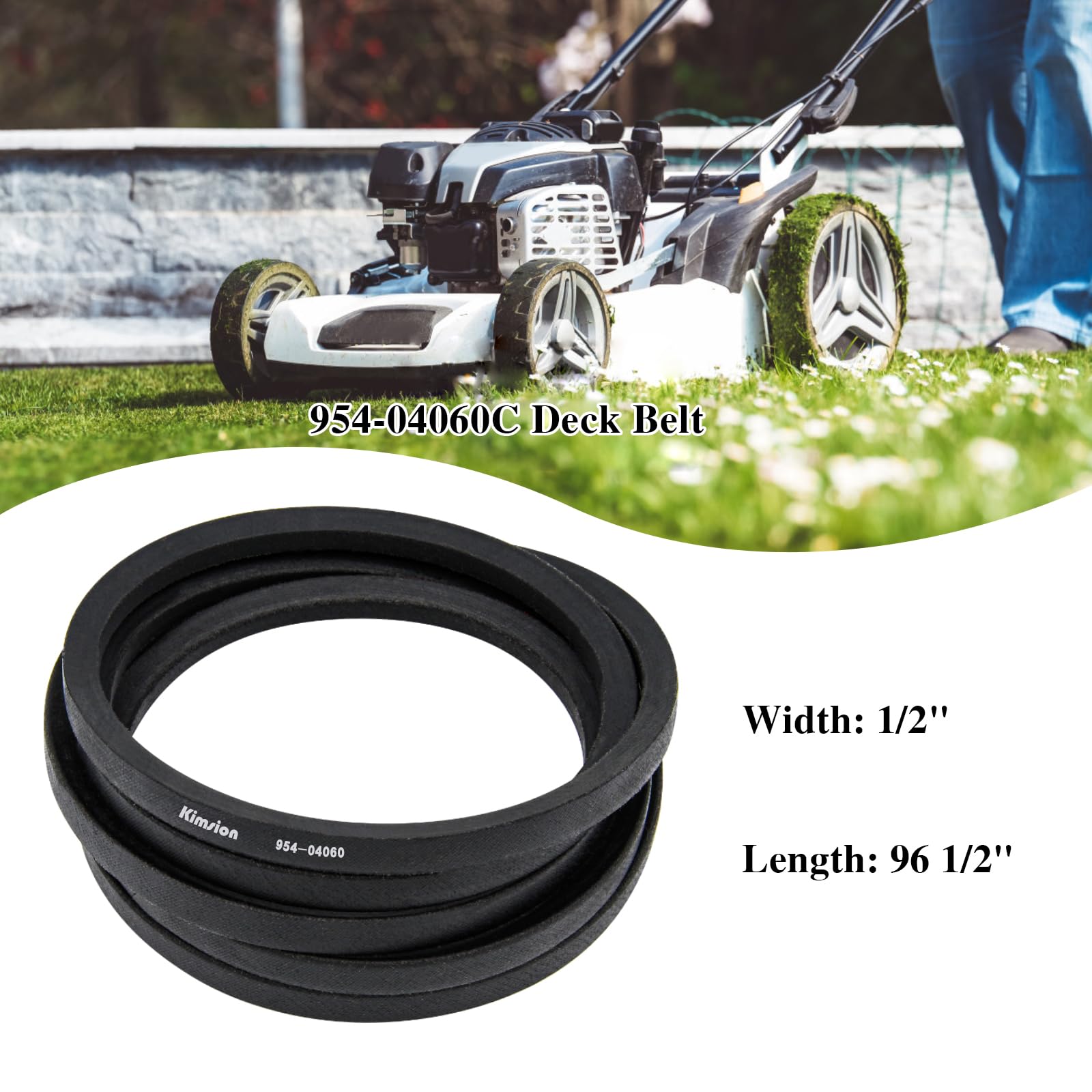 Kimsion 954-04060C Deck Belt (1/2'' x 96 1/2'') Replaces 954-04060B, 754-04060, 754-04060B for MTD, Troy-Bilt, Craftsman, Cub Cadet 42'' Deck Riding Mowers, Replacement Troy Bilt 42 inch Deck Belt