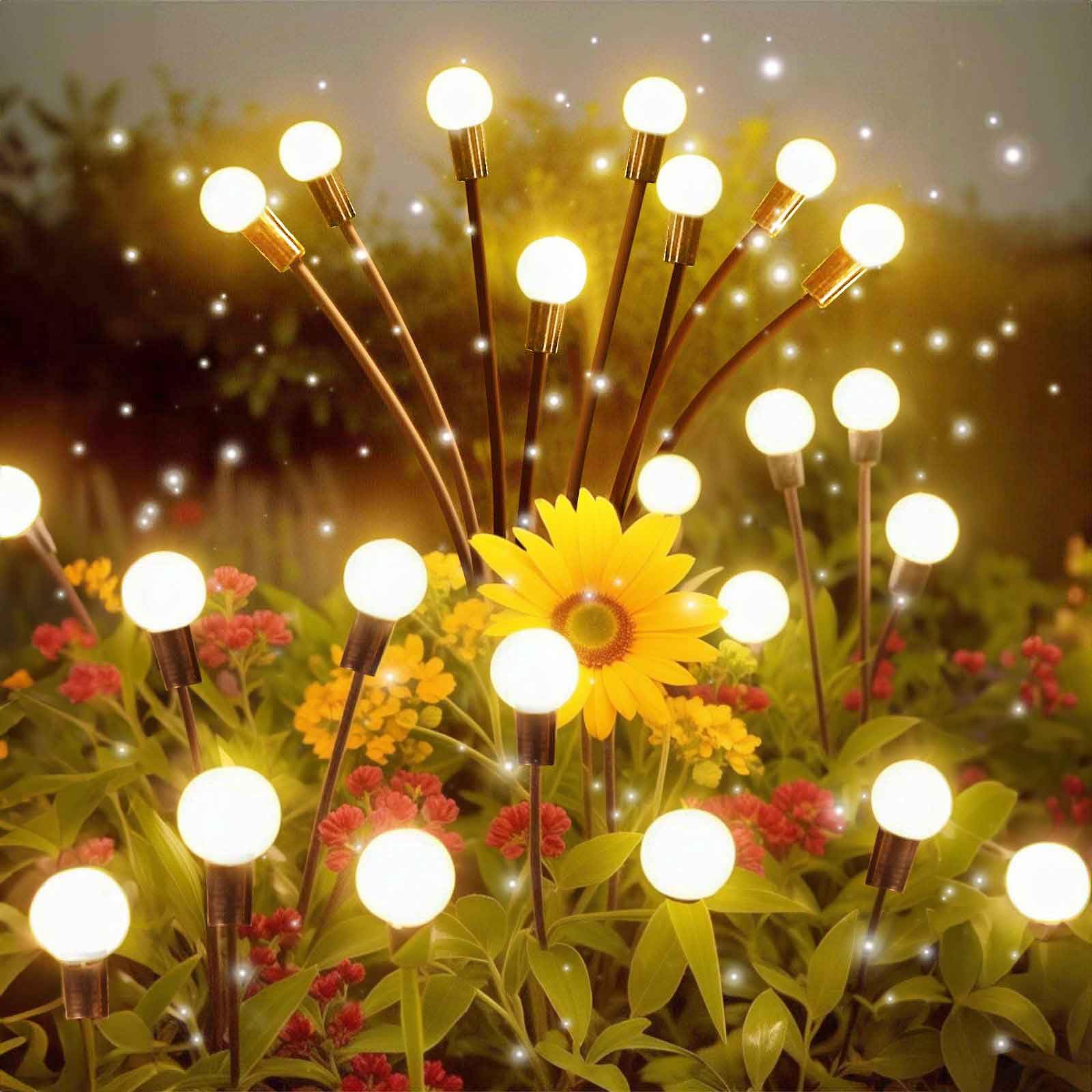 Qnoon Solar Firefly Lights for Outside Waterproof, Outdoor Solar Powered Garden Lights for Yard, Warm White Lights Sway by Wind for Backyard Yard, Fence, Garden Decor (White)