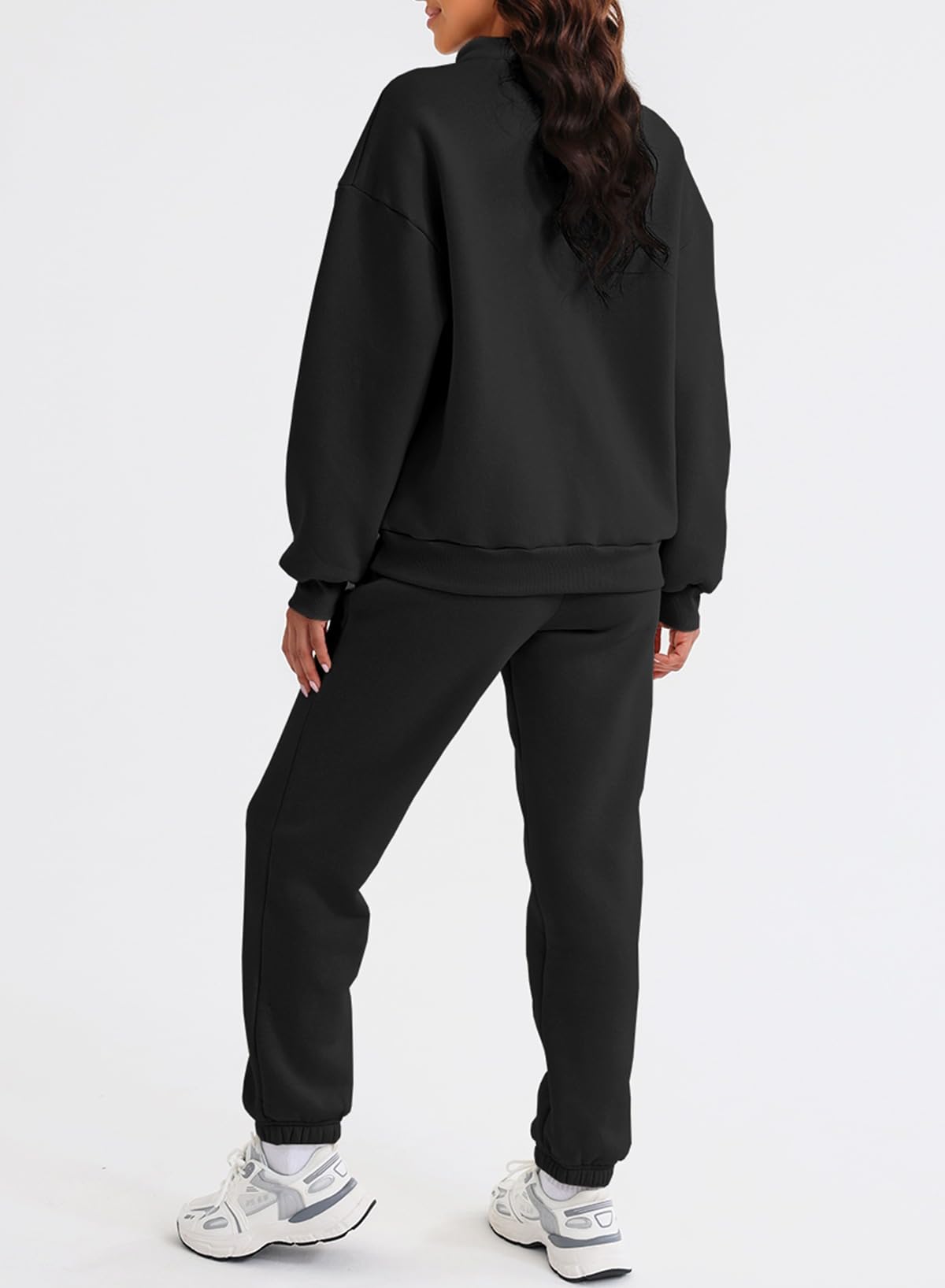 Aleumdr Womens 2 Piece Sweatsuit Sets 2025 Fall Trendy Half Zip Pullover Long Sleeve Sweatshirt Jogger Pants Outfits with Pockets Black Medium