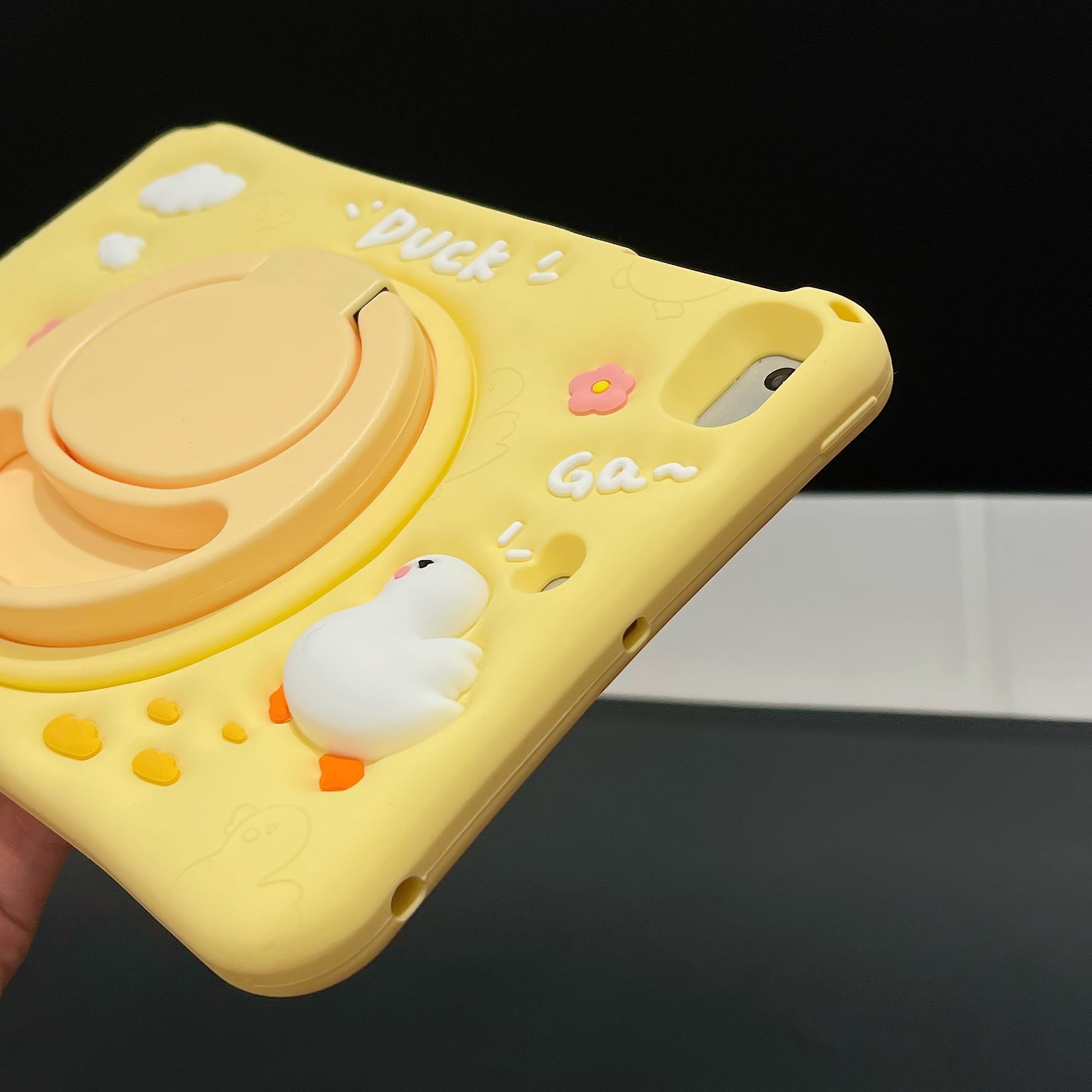 Silicone Yellow Duck Pattern Tablet Case with Lanyard and Built-in Foldable Stand Kickstand Shockproof Cover Case for Samsung Galaxy Tab A8 10.5 2021 X200/X205