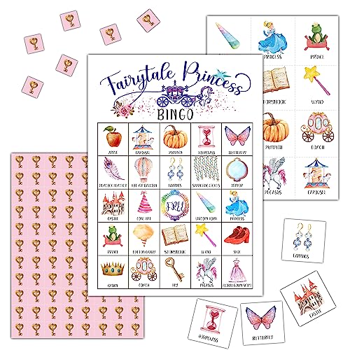 cyazila Fairy Tale Bingo Cards, Princess Bingo Games, Princess Birthday Bingo Games, 24 Player Bingo Game Sets for Adults, Birthday, Fairy Theme Party, Outdoor Indoor Games, B003
