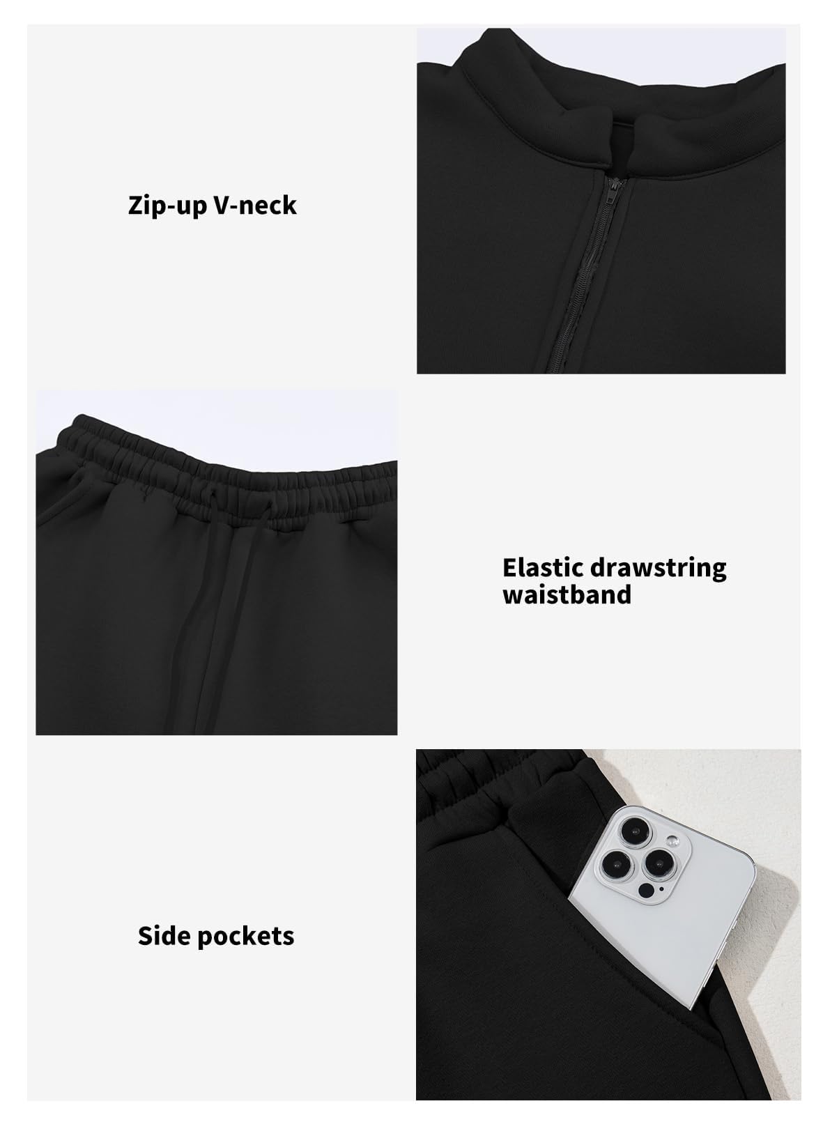 Aleumdr Womens 2 Piece Sweatsuit Sets 2025 Fall Trendy Half Zip Pullover Long Sleeve Sweatshirt Jogger Pants Outfits with Pockets Black Medium