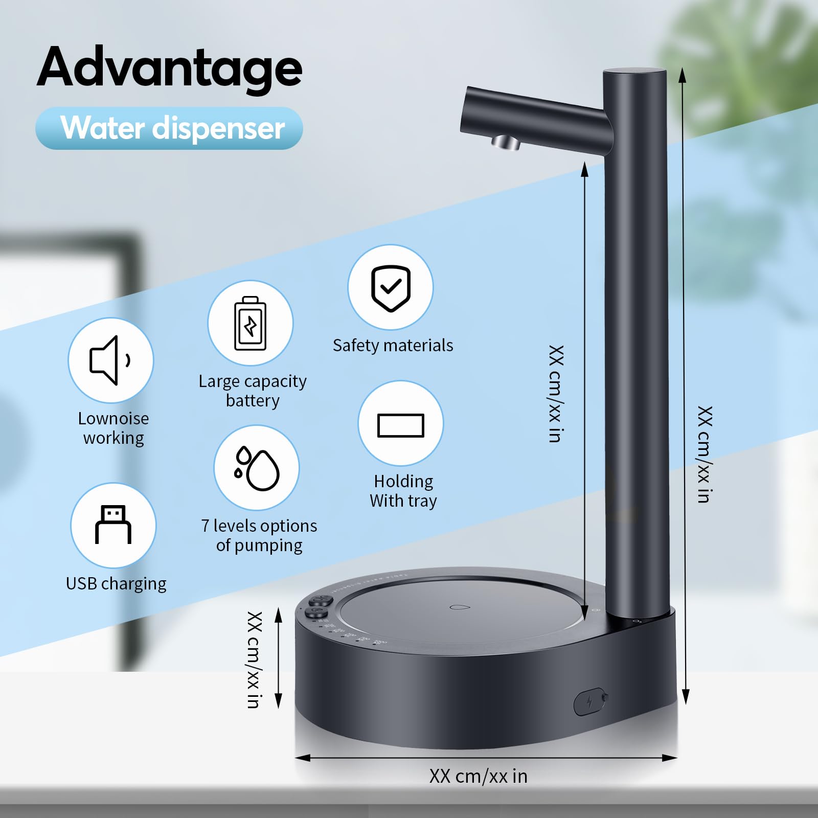 Desktop Water Bottle Dispenser Bedside Water Dispenser USB Charging Portable Automatic Electric Kettle Pump for Home, Office, Camping (Black-3)