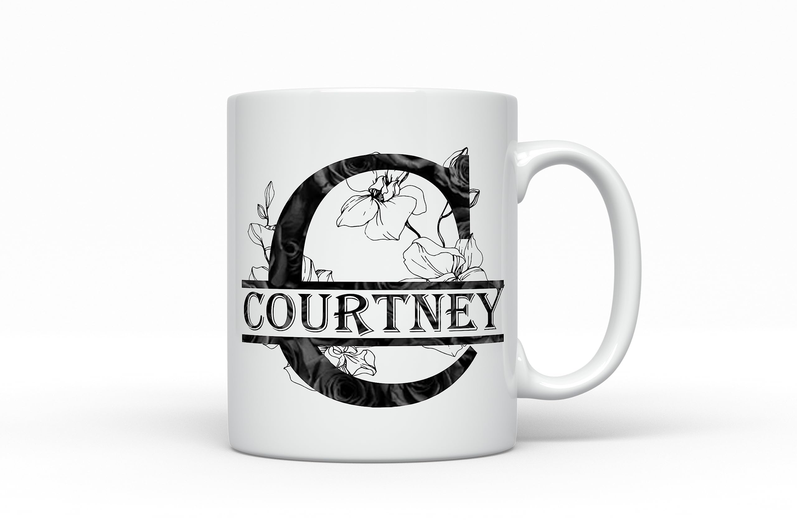 Cup Dynasty Custom cups personalized for Coffee, White Porcelain Mug with Printed Letter Alphabet and Name Seasonal and Present for Loved Ones, Mom, Husband and Friend (Letter C, Black)