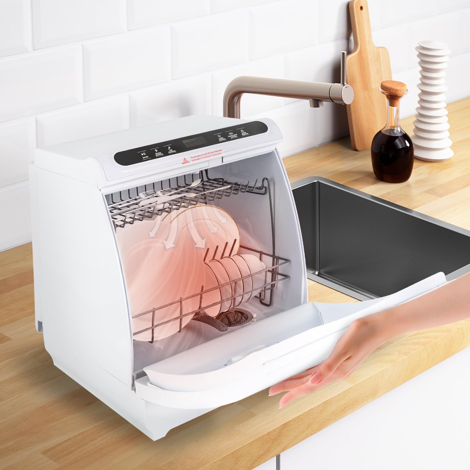 Countertop Dishwasher, Portable Dishwasher with 7L Built-in Water Tank, No Hookup Needed, 5 Programs, 360° Dual Spray, Air-Dry Function, Mini Dishwasher for Apartments& RVs, White