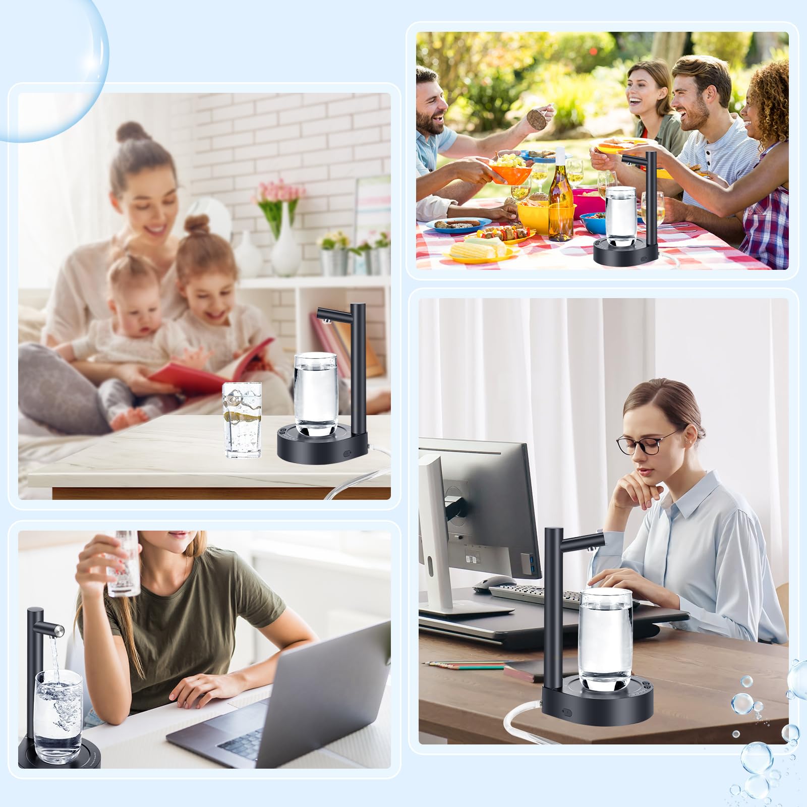 Desktop Water Bottle Dispenser Bedside Water Dispenser USB Charging Portable Automatic Electric Kettle Pump for Home, Office, Camping (Black-3)