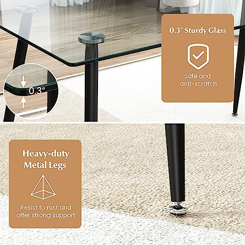 Tangkula Glass Dining Table, Modern Rectangular Table with Tempered Glass Tabletop & Black Steel Legs, Simplistic Kitchen Table, 51 x 27.5 x 29.5 Inch, Versatile Table for Home Office