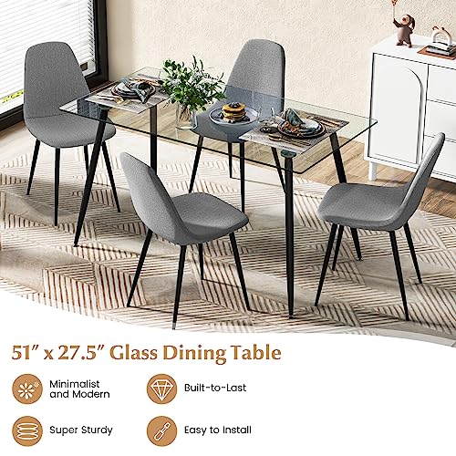 Tangkula Glass Dining Table, Modern Rectangular Table with Tempered Glass Tabletop & Black Steel Legs, Simplistic Kitchen Table, 51 x 27.5 x 29.5 Inch, Versatile Table for Home Office