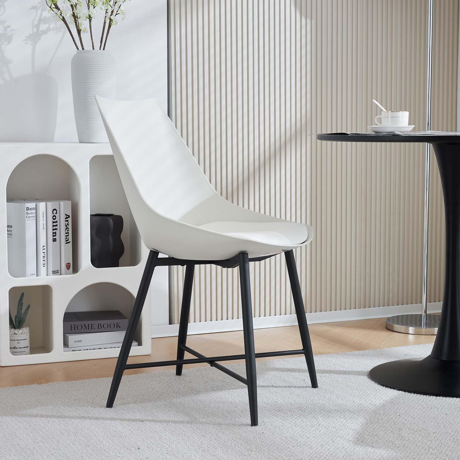 ANOUR Modern Dining Chairs Set of 2,Plastic Kitchen Chairs with PU Leather Cushions and Sturdy Metal Legs, Upholstered Armless Side Chair for Dining Room, Kitchen,Living Room-White