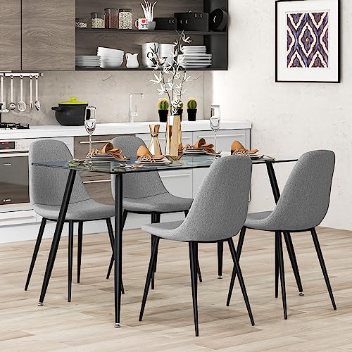 Tangkula Glass Dining Table, Modern Rectangular Table with Tempered Glass Tabletop & Black Steel Legs, Simplistic Kitchen Table, 51 x 27.5 x 29.5 Inch, Versatile Table for Home Office