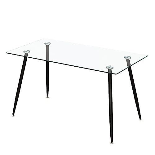 Tangkula Glass Dining Table, Modern Rectangular Table with Tempered Glass Tabletop & Black Steel Legs, Simplistic Kitchen Table, 51 x 27.5 x 29.5 Inch, Versatile Table for Home Office