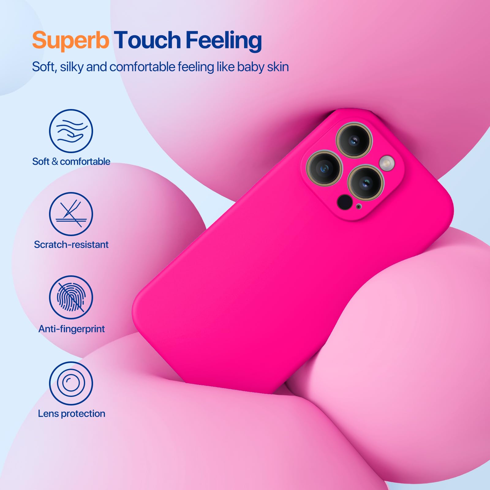 Miracase Designed for iPhone 14 Pro Max Phone Case with Screen Protector,[Upgraded Enhanced Camera Protection],Shockproof Liquid Silicone Case with Microfiber Lining,6.7 inch(Hot Pink)