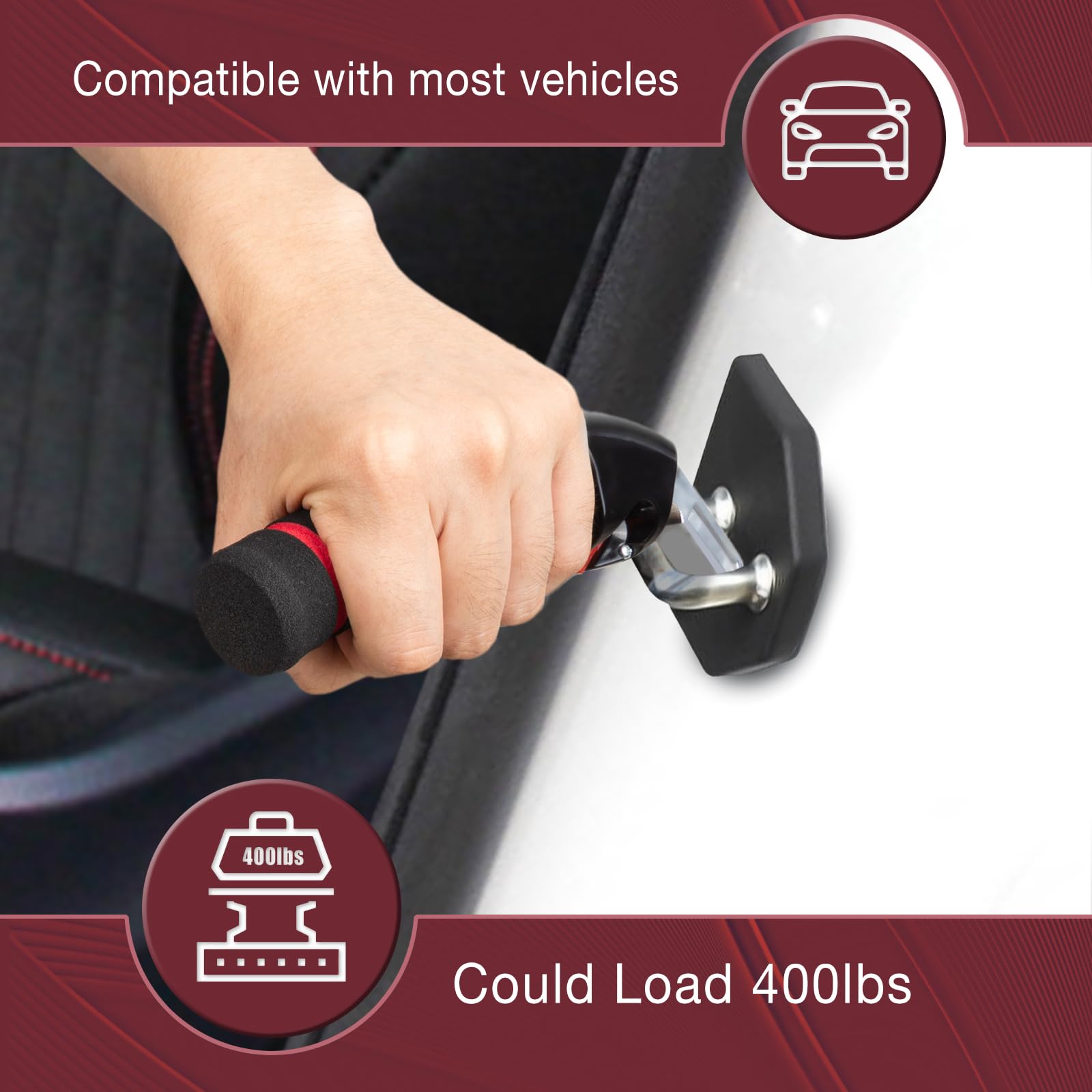 KOUNATSURI Car Door Handle for Elderly Assist Support Handle Multifunction Car Door Latch for Seniors and Handicapped Red