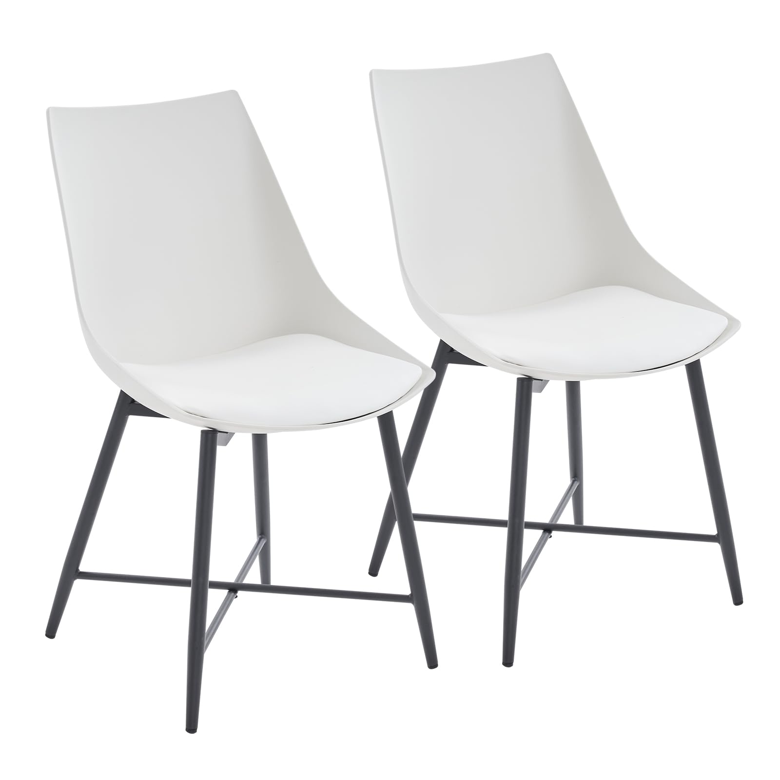 ANOUR Modern Dining Chairs Set of 2,Plastic Kitchen Chairs with PU Leather Cushions and Sturdy Metal Legs, Upholstered Armless Side Chair for Dining Room, Kitchen,Living Room-White