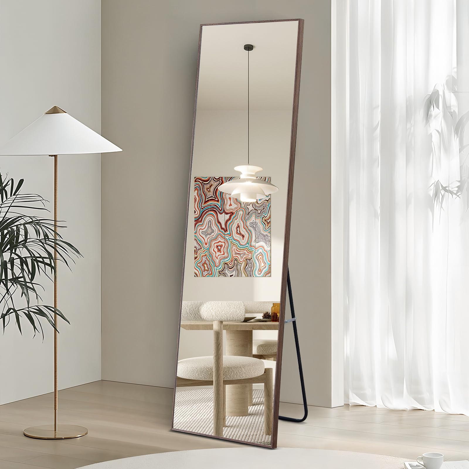 WIIS' IDEA 59"x16"Full Length Mirror,Durable Solid Wood Frame,Explosion-Proof Film,High-Definition Full Body Mirror,Standing/Leaning/Hanging Long Mirror for Bedroom,Bathroom,Living Room(Brown)