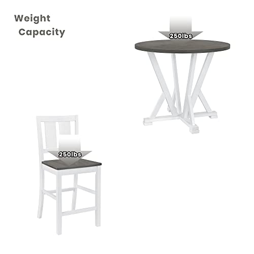 LCH 5-Piece Round, Farmhouse Rustic Counter Height Set with 1 Table and 4 Chairs for Home Kitchen, Dining Room (Grey)