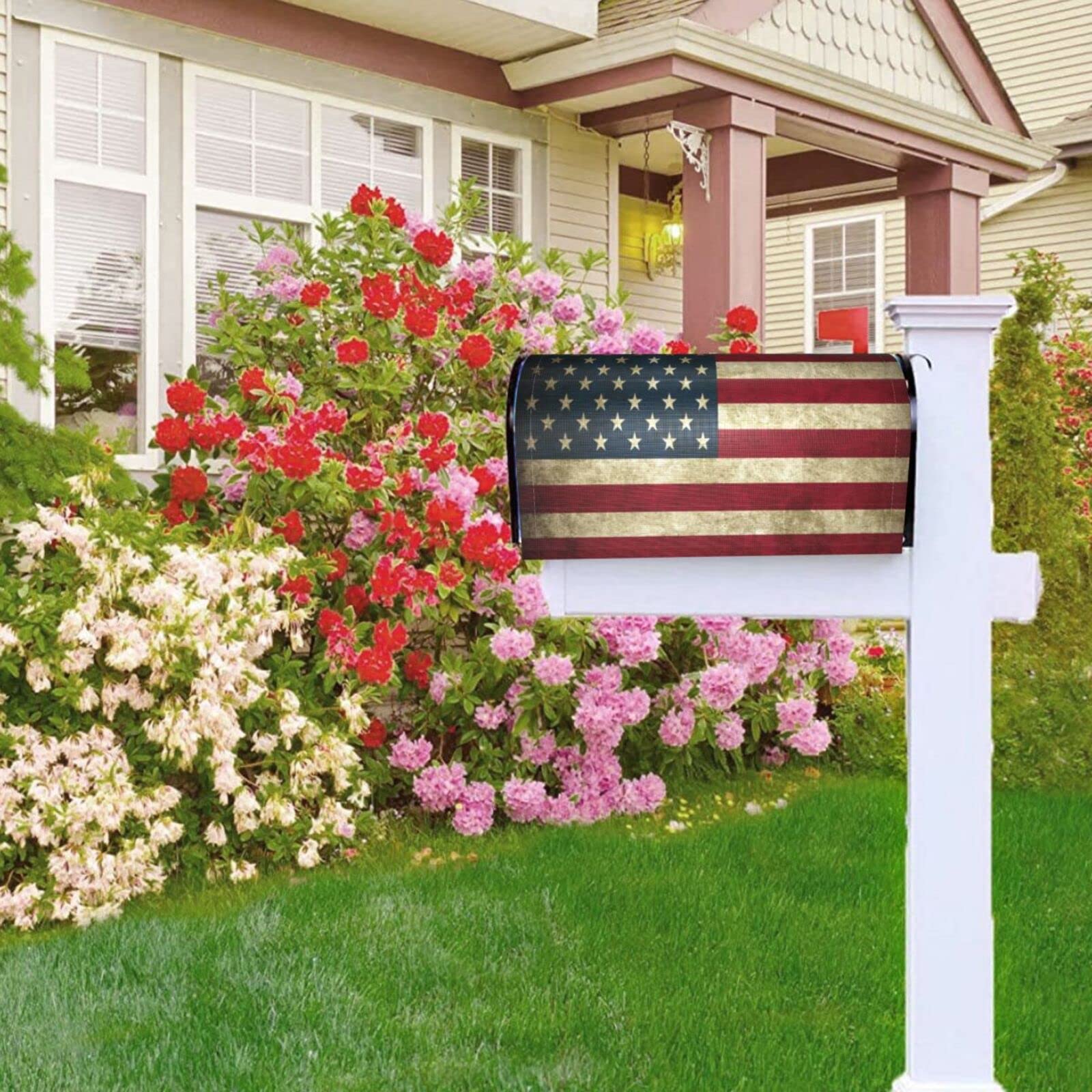 American Retro Flag Magnetic Mailbox Covers, Patriotic USA Flag Mailbox Covers Magnetic Welcome Mailbox Wraps, Post Letter Box Cover for Garden Outdoor Decor Standard Size 21" Lx 18"