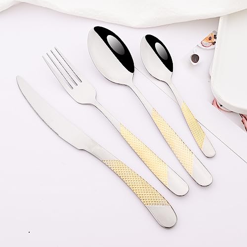 16 Pieces Rose Gold Dinnerware Set Fork Spoon Knife Cutlery Set Stainless Steel Cutlery Complete Gold Tableware Sets