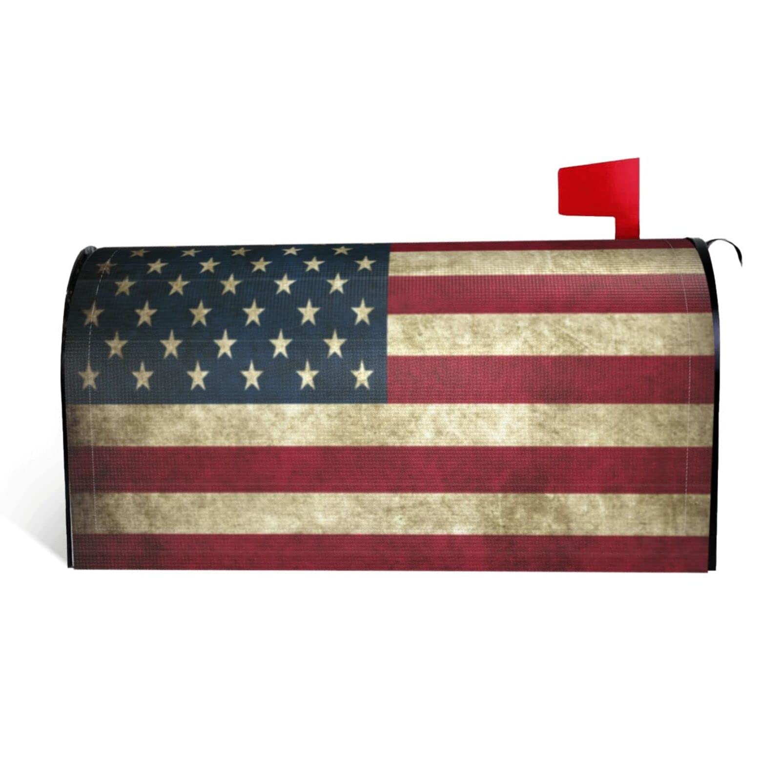 American Retro Flag Magnetic Mailbox Covers, Patriotic USA Flag Mailbox Covers Magnetic Welcome Mailbox Wraps, Post Letter Box Cover for Garden Outdoor Decor Standard Size 21" Lx 18"