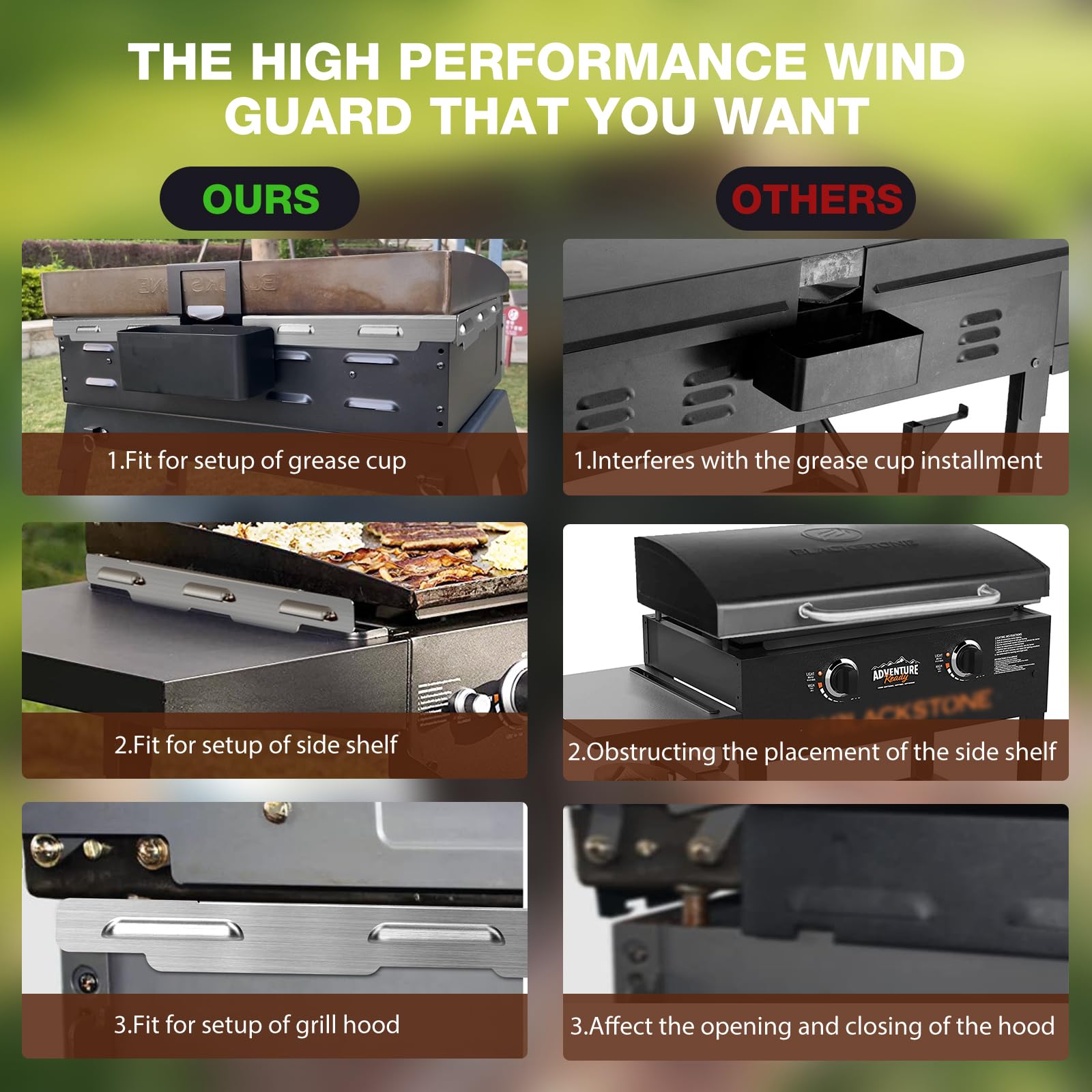 BSTTEK Wind Guards for 28" Blacsktone Griddle,Stainless Steel Magnetic Blackstone Griddle Accessories for Blackstone Grill,Compatible with Cover,Hood,Grease Cup and Side,Silver