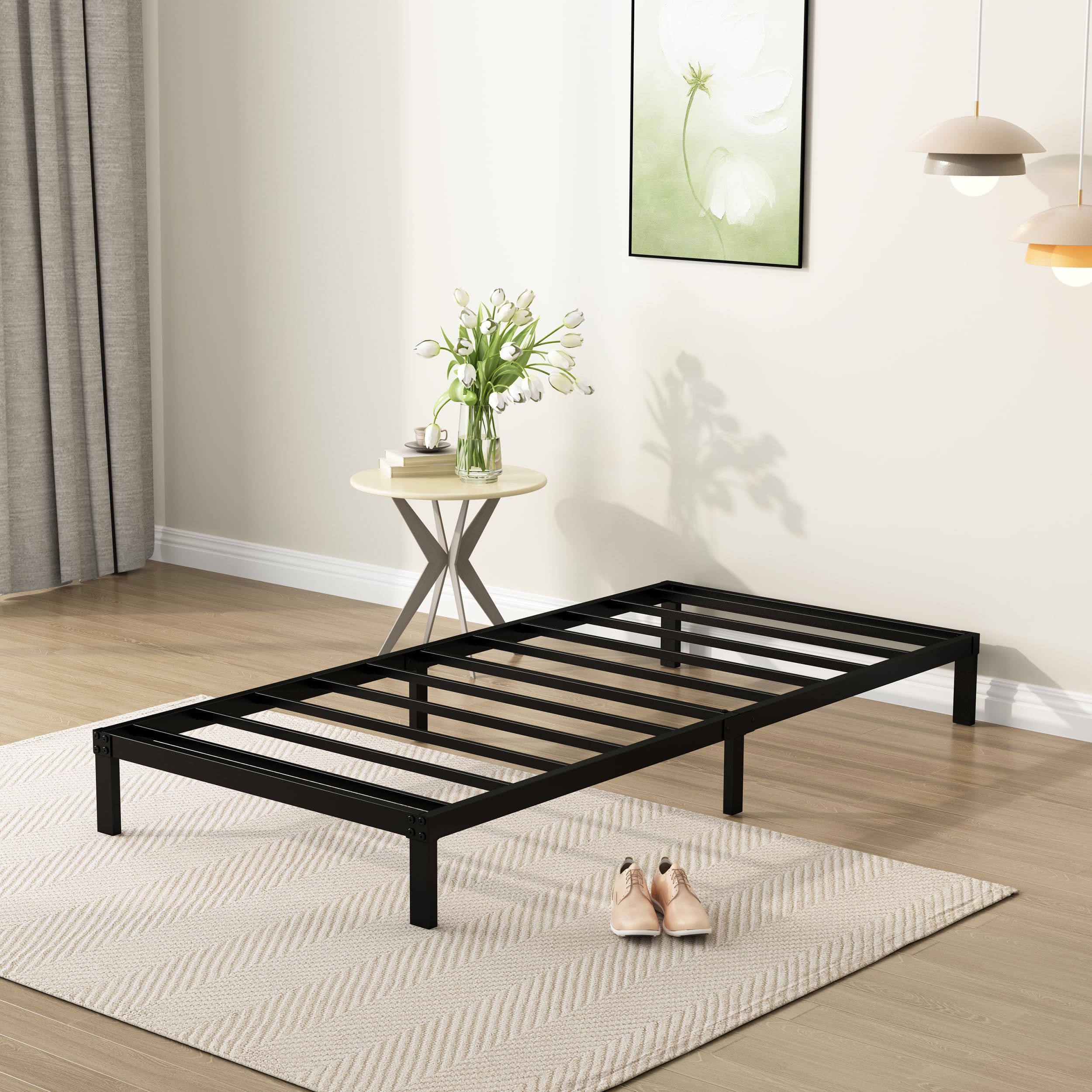 DiaOutro 9 Inch Twin Bed Frames Heavy Duty Low Profile Metal Platform No Box Spring Needed Mattress Foundation, Easy to Assembly, Noise Free, Black