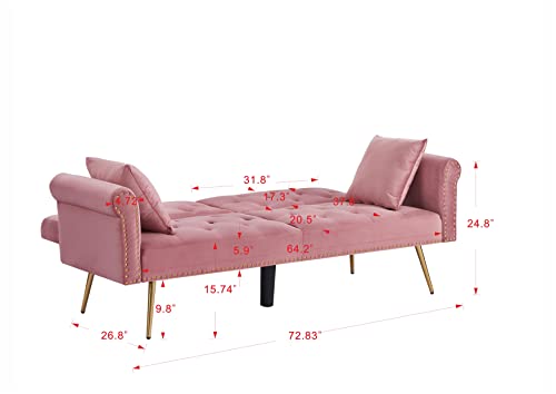 ERYE Tufted Upholstered Futon Sofa Daybed Modern Convertible Loveseat Sofa & Couch Soft Convenient Nap Sleeper Couch Bed for Home Office Apartment Furniture Sets Velvet with Pillows Nailhead Decor