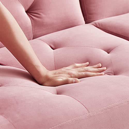 ERYE Tufted Upholstered Futon Sofa Daybed Modern Convertible Loveseat Sofa & Couch Soft Convenient Nap Sleeper Couch Bed for Home Office Apartment Furniture Sets Velvet with Pillows Nailhead Decor