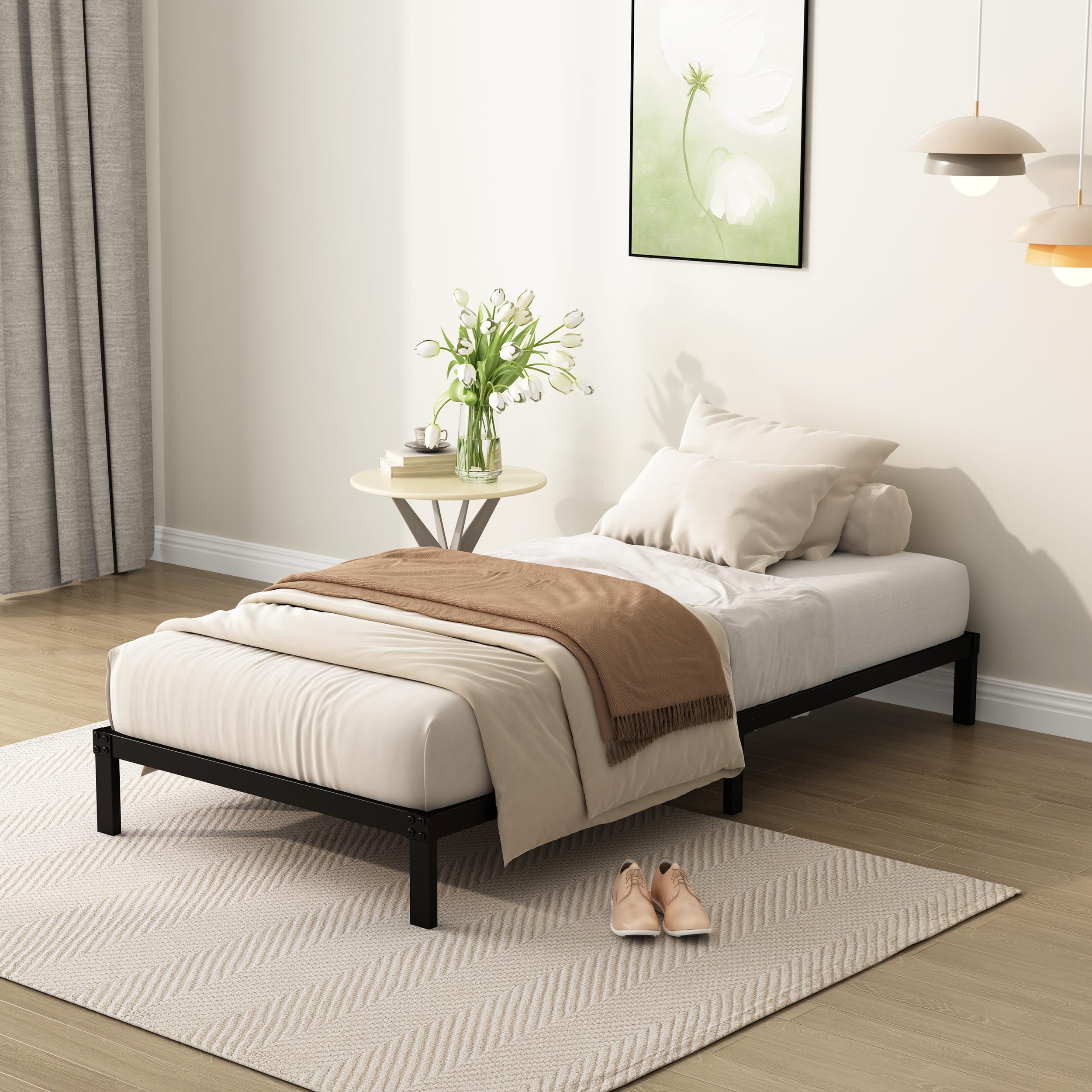 DiaOutro 9 Inch Twin Bed Frames Heavy Duty Low Profile Metal Platform No Box Spring Needed Mattress Foundation, Easy to Assembly, Noise Free, Black