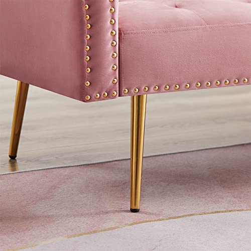 ERYE Tufted Upholstered Futon Sofa Daybed Modern Convertible Loveseat Sofa & Couch Soft Convenient Nap Sleeper Couch Bed for Home Office Apartment Furniture Sets Velvet with Pillows Nailhead Decor
