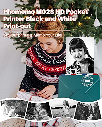 Phomemo M02S 304dpi Pocket Printer- Upgraded HD Bluetooth Thermal Photo Printer, Black and White Print-Out Phone Printer for Photo Printing, Plan Journal, Organization, Art Creation, Gift, DarkGreen