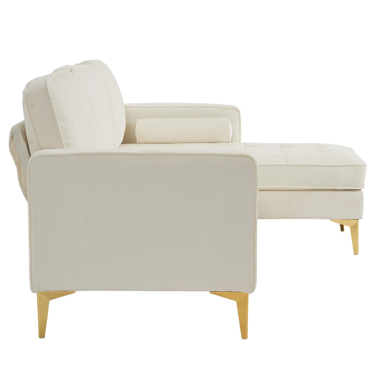 Karl home L-Shape Sectional Sofa Chenille Fabric Sofa Couch Living Room Futon Couch with Reversible Chaise, Lattice Decored Seat Cushion, Creamy-White
