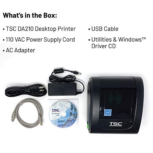 TSC - B07CKVB3C7 DA210 Desktop Direct Thermal Label Printer - 4.25", 203 dpi - USB 2.0, Black, 11 x 7.6 x 7.2 inches