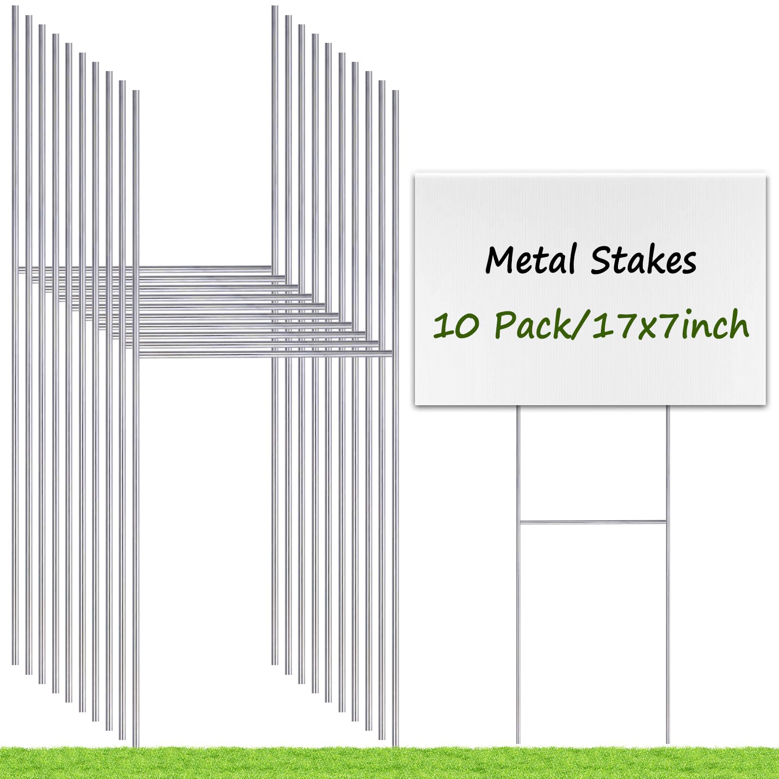 Yard Sign Stakes Metal, 17x7 Inch Yard Sign Holder Stand Sign Stakes for Ground Outdoor, Remiawy 10 Pack Wire Metal Yard Stakes for Corrugated Plastic Sign, Blank Lawn Sign Posts, Estate Garage Sale