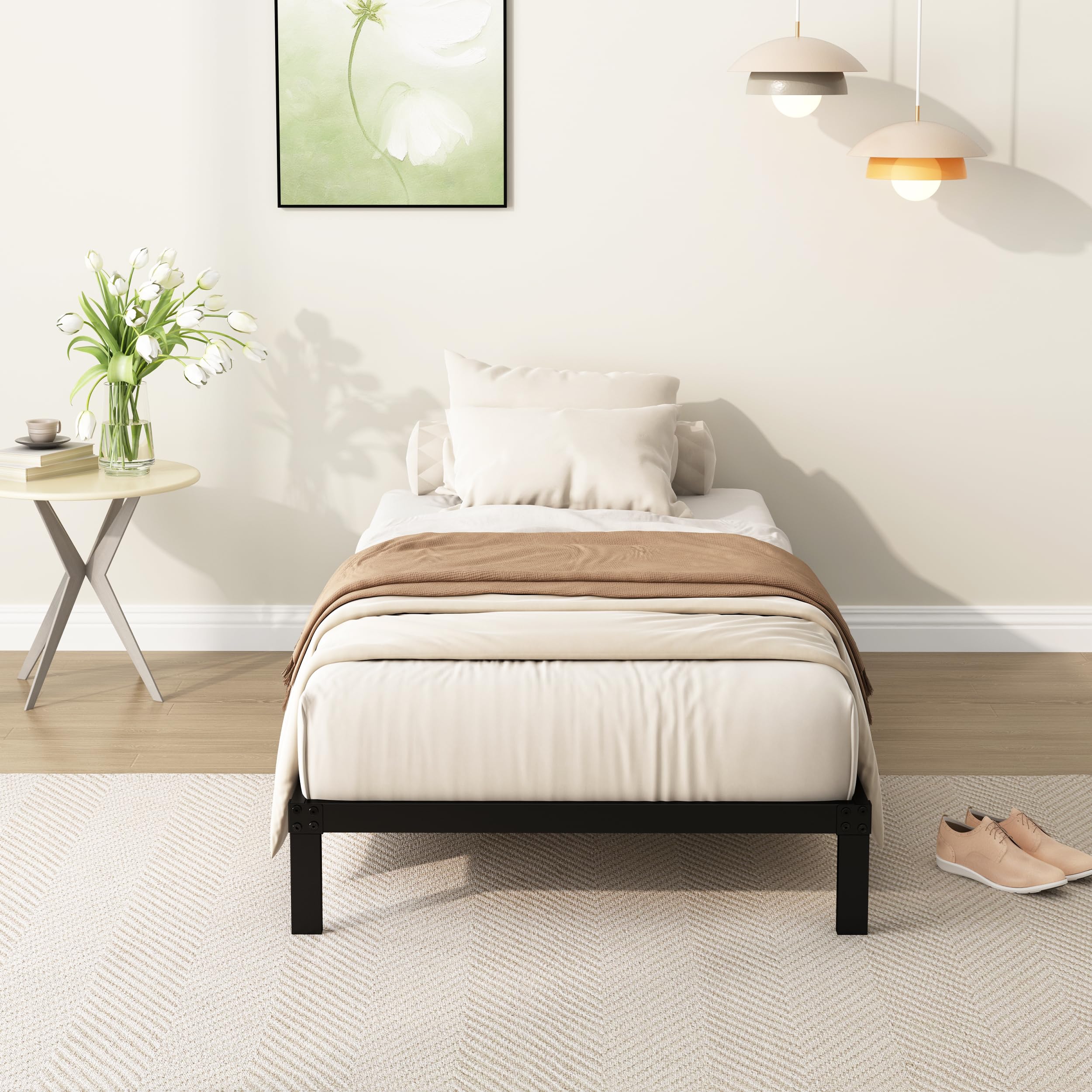 DiaOutro 9 Inch Twin Bed Frames Heavy Duty Low Profile Metal Platform No Box Spring Needed Mattress Foundation, Easy to Assembly, Noise Free, Black