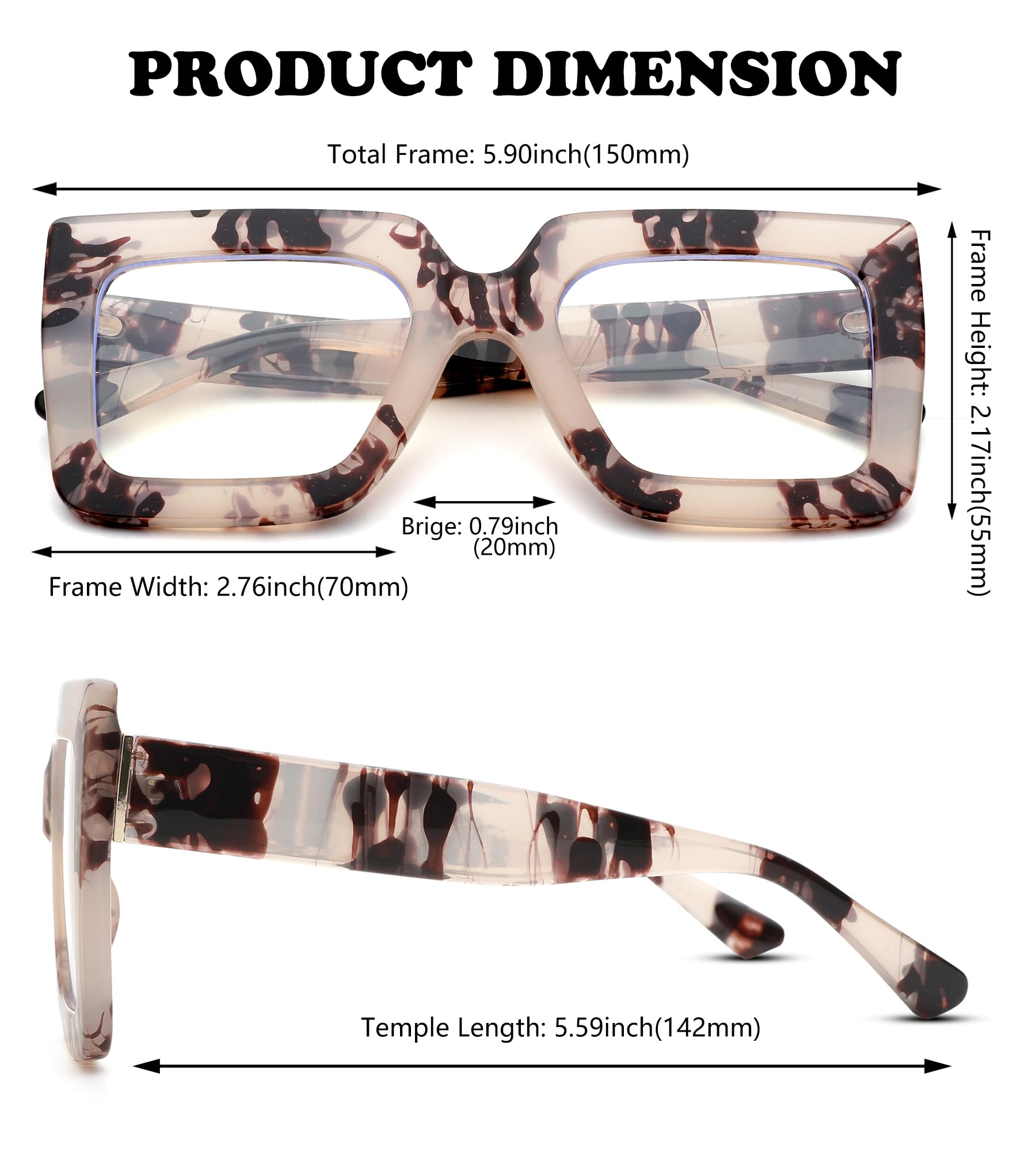 NULOOQ Blue Light Glasses for Women – Stylish Thick Square Oversized Computer Eyewear Non-Prescription Glasses (Tortoiseshell)