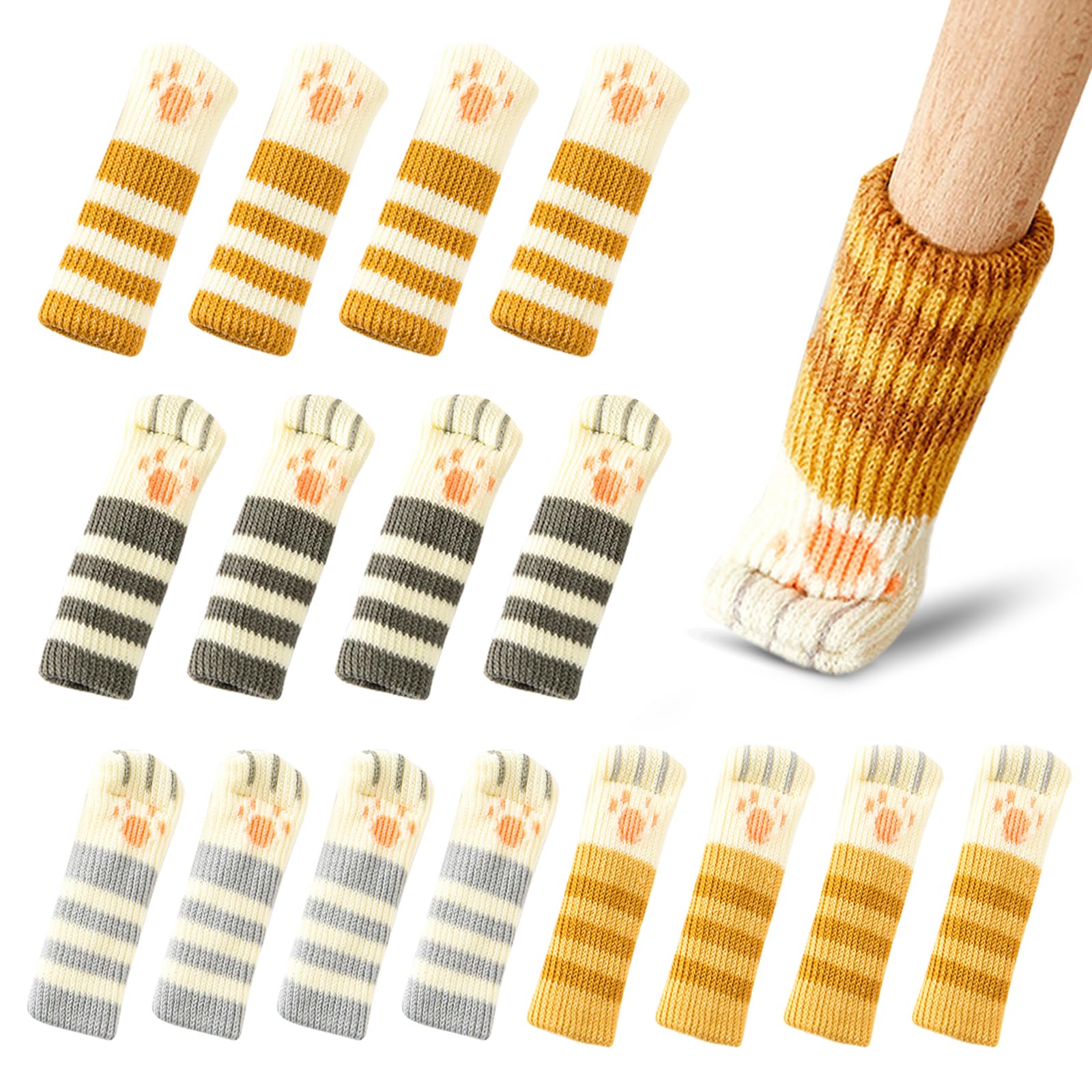 GETKEN 16 Pack Fabric Chair Socks, Chair Leg Caps Protectors for Hardwood Floors, Chair Leg Floor Protectors for Furniture Legs - 4 Sets Chair Leg Covers to Protect Floors