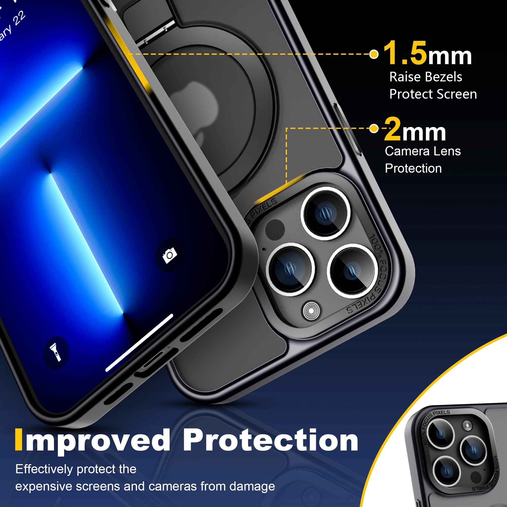 IKARY for iPhone 13 Pro Max Case with Hidden Magnetic Stand Compatible with Magsafe & Military-Grade Drop Protection - Shockproof Translucent Matte iPhone 13 Pro Max Phone Case, Black