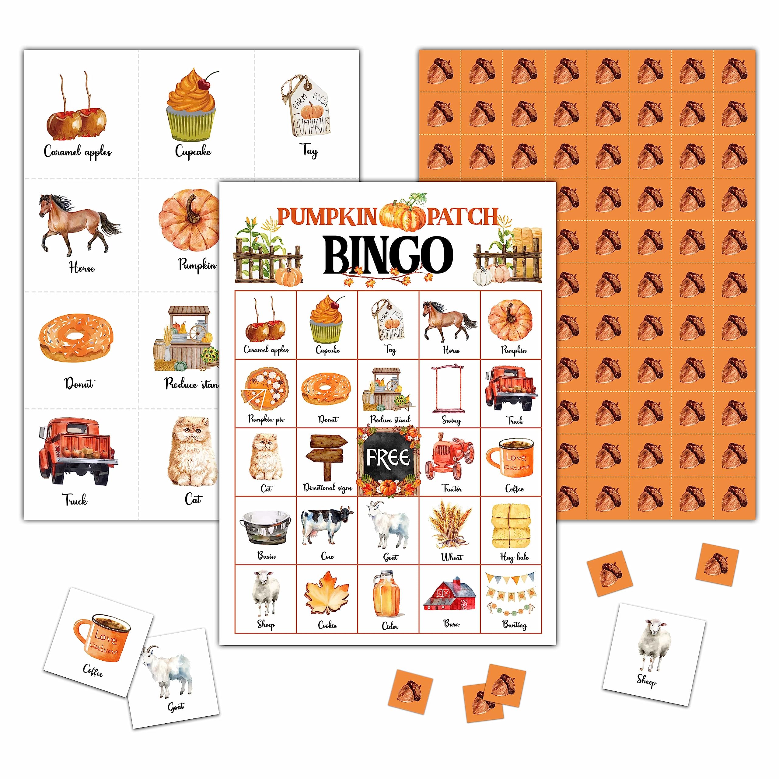KFNER Pumpkin Bingo Game - Fall Harvest Bingo Card - 24 Players Bingo Game Set Indoor Outdoor Activities - Halloween, Thankgiving Party Favors Supplies -A10